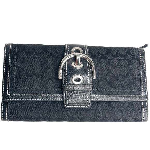 Coach | Bags | Authentic Coach Wallet Black Canvas Trifold | Poshmark